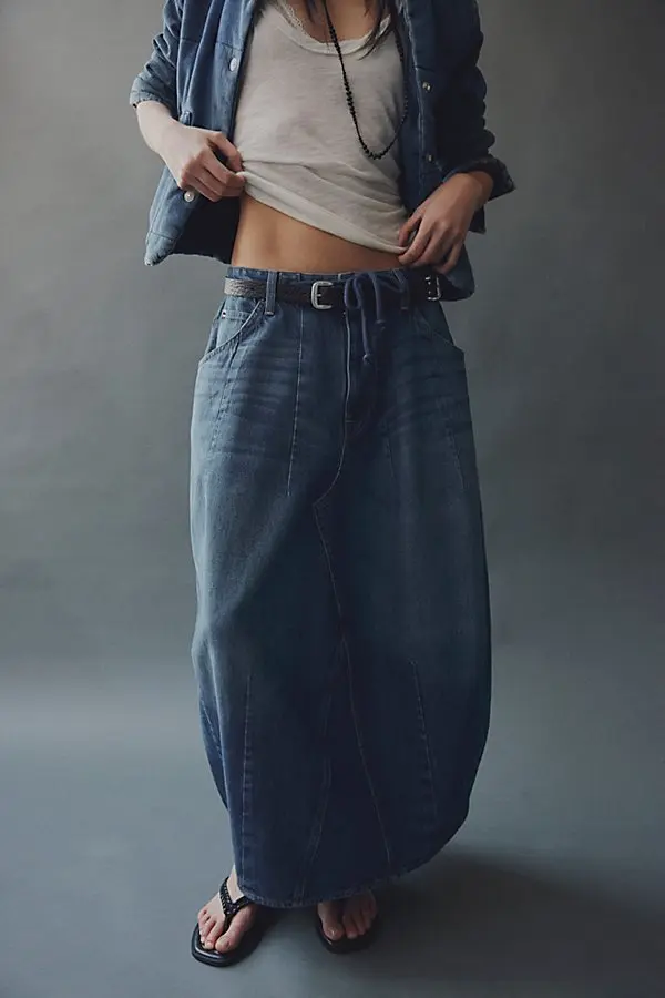Free People We The Free Bittersweet Denim Maxi Skirt - Keepsake Blue