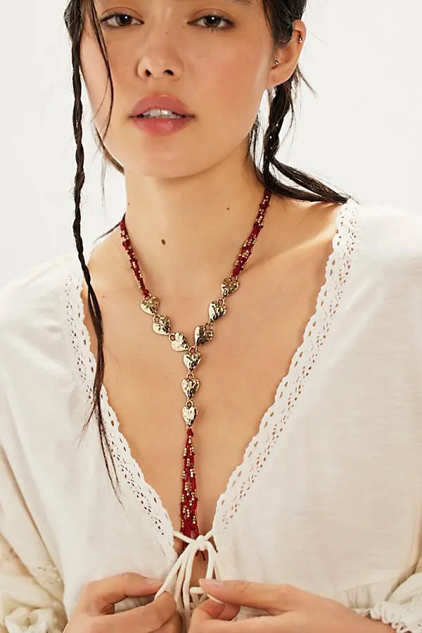 Free People Love Your Style Lariat Necklace - Gold/red