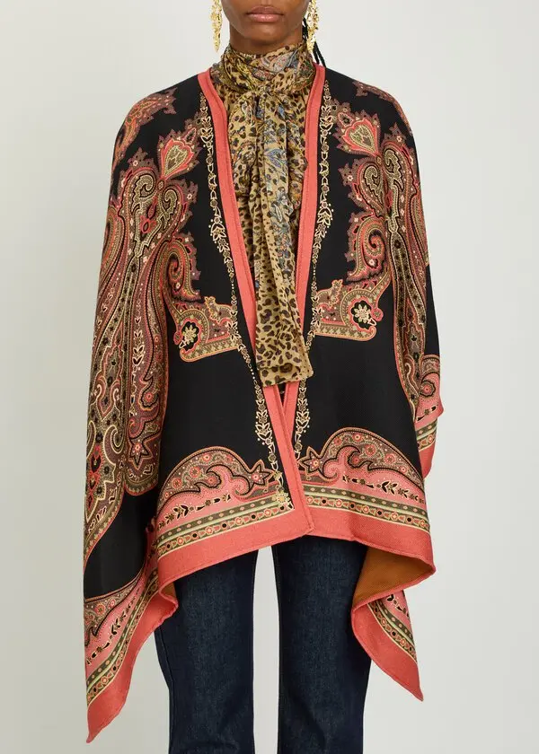 Etro Patterned Jacquard Wool-blend Cape - No Colour