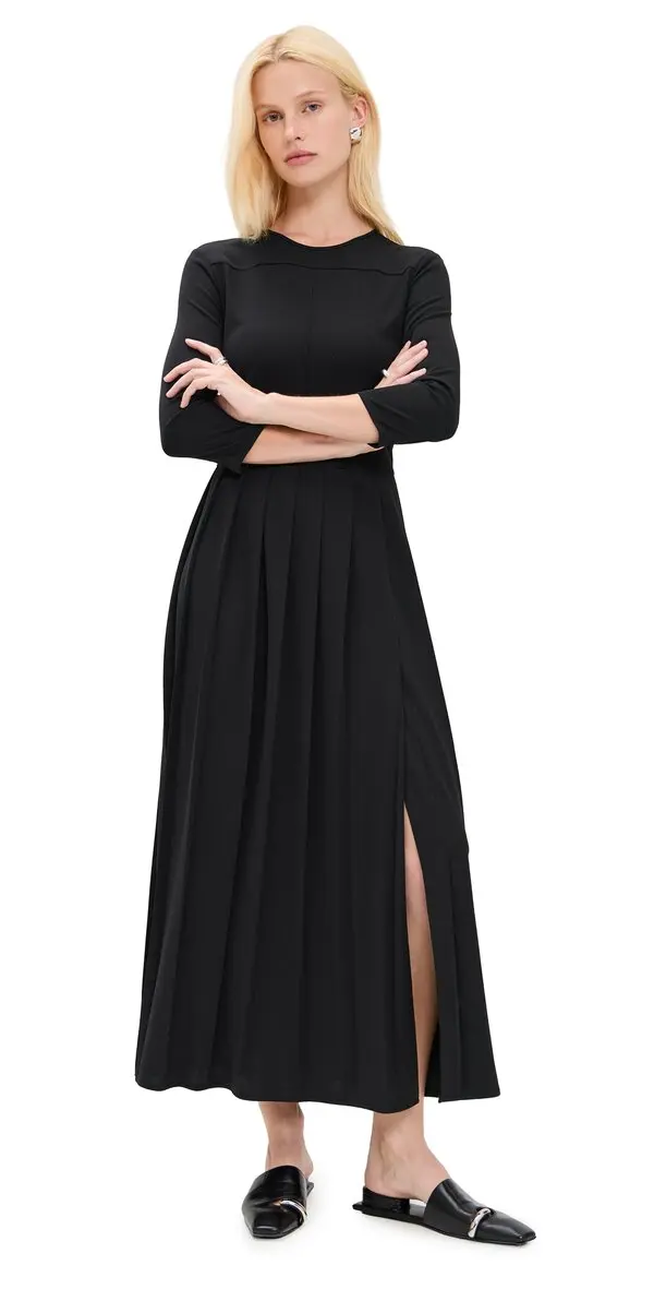 Theory Long Sleeve Pleated Midi Dress