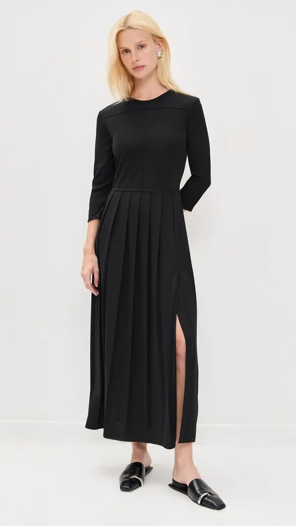 Theory Long Sleeve Pleated Midi Dress