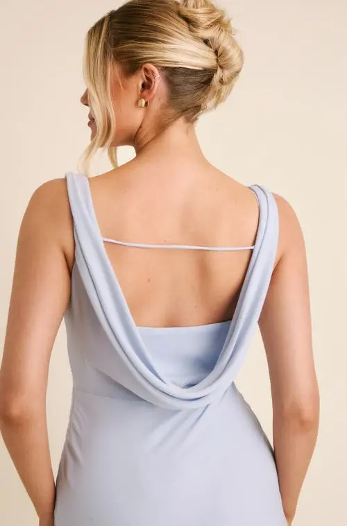 SIX STORIES Plunge Cowl Chiffon Gown - Pale Blue