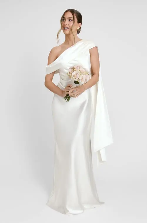 SIX STORIES One Shoulder Drape Gown - Ivory