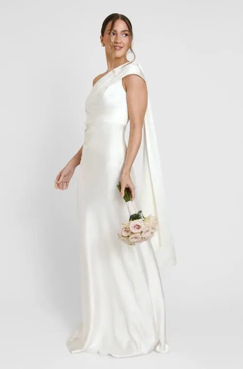 SIX STORIES One Shoulder Drape Gown - Ivory