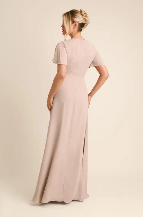 SIX STORIES Knot Front Chiffon Maxi Dress - Truffle