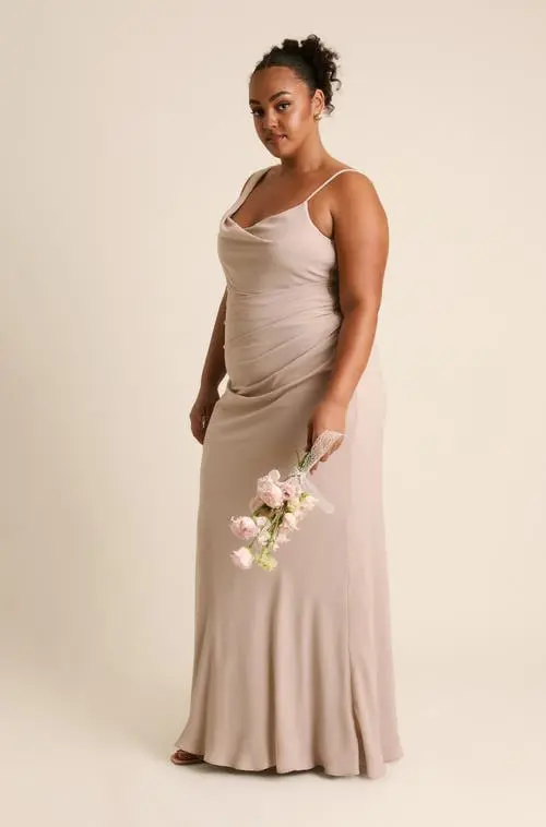 SIX STORIES Cowl Front Chiffon Bridesmaid Dress - Truffle