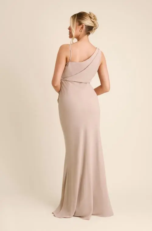 SIX STORIES Cowl Front Chiffon Bridesmaid Dress - Truffle