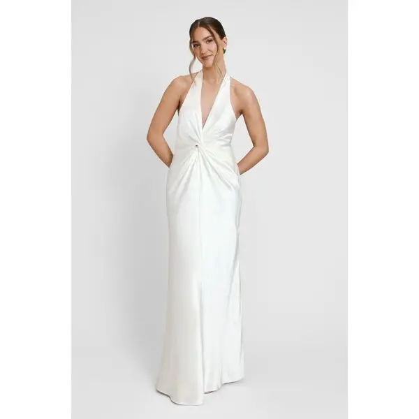 SIX STORIES Plunge Knot Neck Scarf Bridesmaid Dress - Ivory
