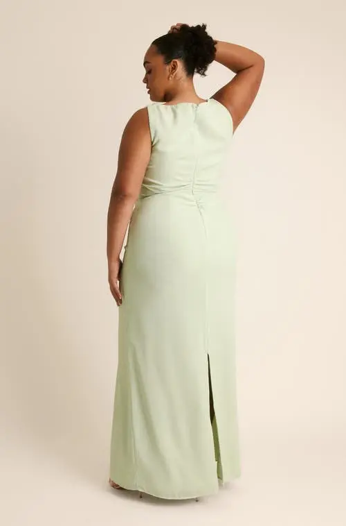 SIX STORIES Twist Asymmetrical Chiffon Gown - Mint Green
