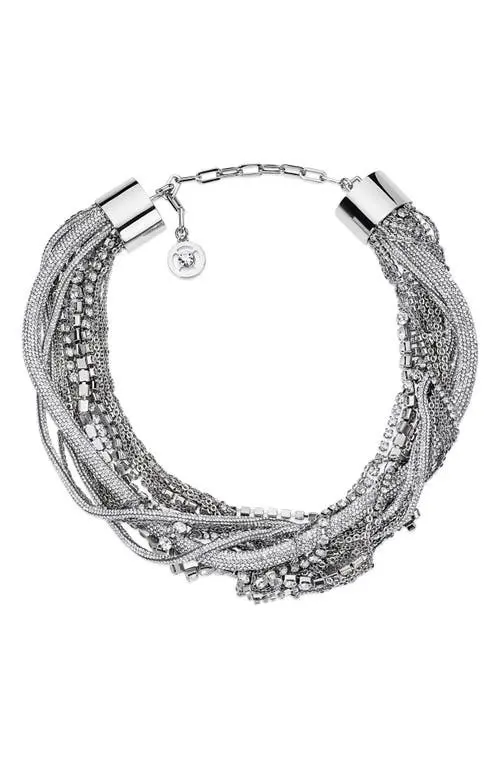 AREA Messy Chain Choker Necklace - Clear Crystal/silver