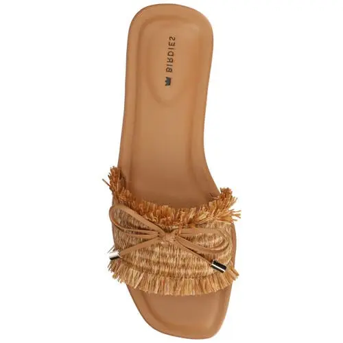 BIRDIES The Kiwi Bow Slide Sandal - Tan Raffia