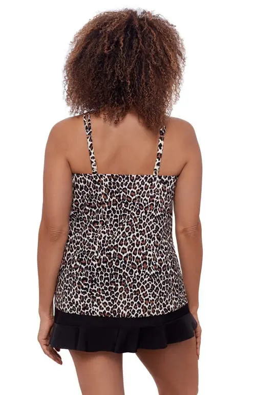 AQUA GREEN High Neck Keyhole Tankini Swimsuit Top - Desert Leopard