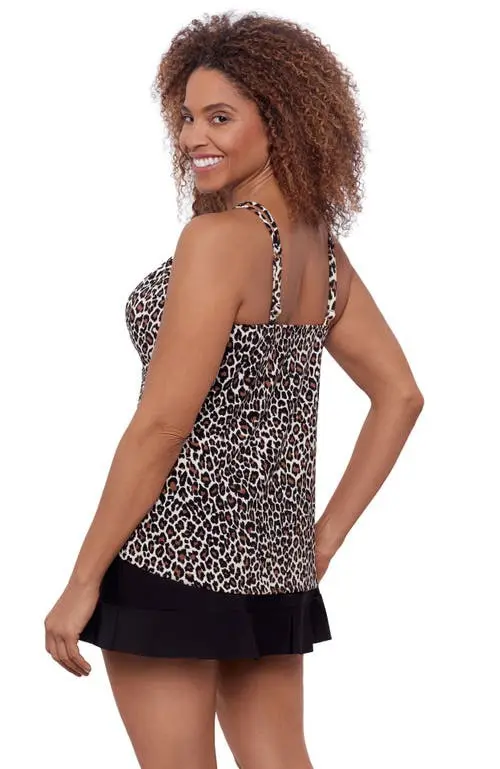 AQUA GREEN High Neck Keyhole Tankini Swimsuit Top - Desert Leopard