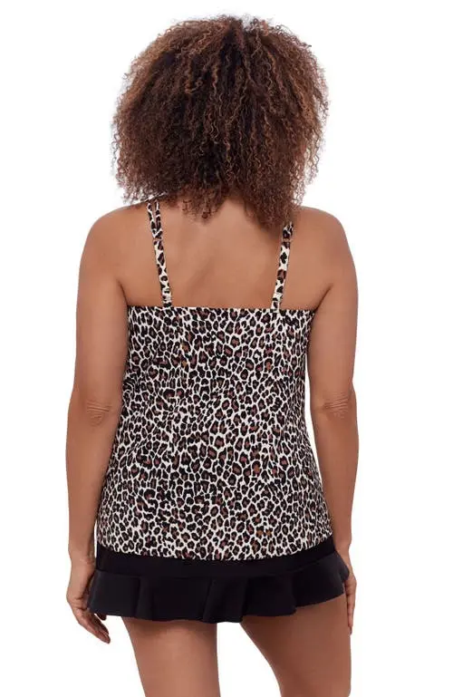 AQUA GREEN High Neck Keyhole Tankini Swimsuit Top - Desert Leopard