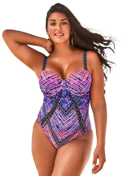 SWIMSUITS FOR ALL Macrame Underwire One-piece Swimsuit - Vibrant Sunset