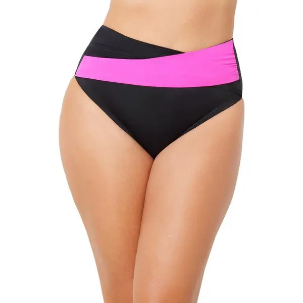 SWIMSUITS FOR ALL Colorblock Wrap Bikini Bottom - Black Pink