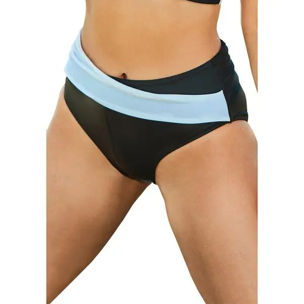 SWIMSUITS FOR ALL Colorblock Wrap Bikini Bottom - Black White