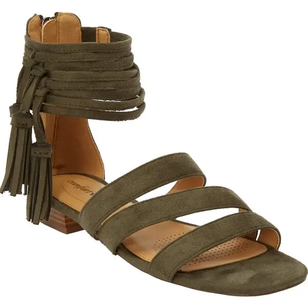 COMFORTVIEW Eleni Gladiator Sandal With Tassel Detail - Dark Olive