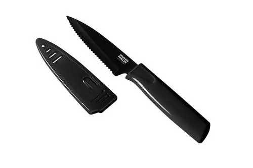 KUHN RIKON Colori Non-stick Serrated Paring Knife With Safety Sheath - Black
