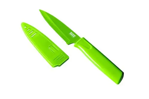 KUHN RIKON Colori Non-stick Serrated Paring Knife With Safety Sheath - Green