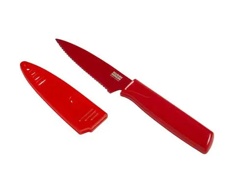 KUHN RIKON Colori Non-stick Serrated Paring Knife With Safety Sheath - Red