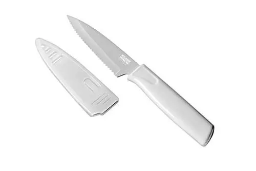 KUHN RIKON Colori Non-stick Serrated Paring Knife With Safety Sheath - White