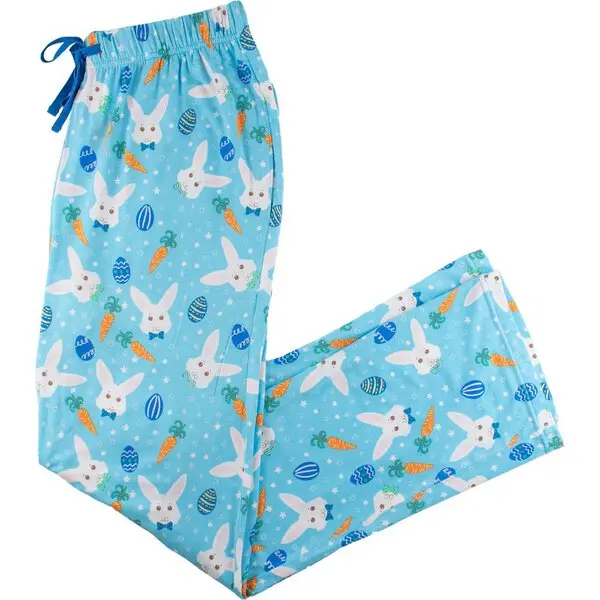 SOFTSNOOZE Adult Pajama Pants - Blue Bow Tie Bunnies