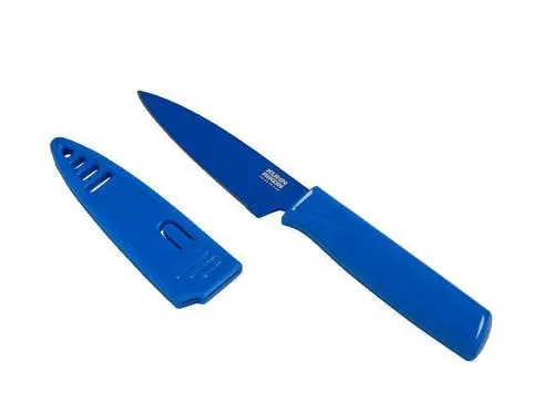 KUHN RIKON Colori Non-stick Straight Paring Knife With Safety Sheath - Blue