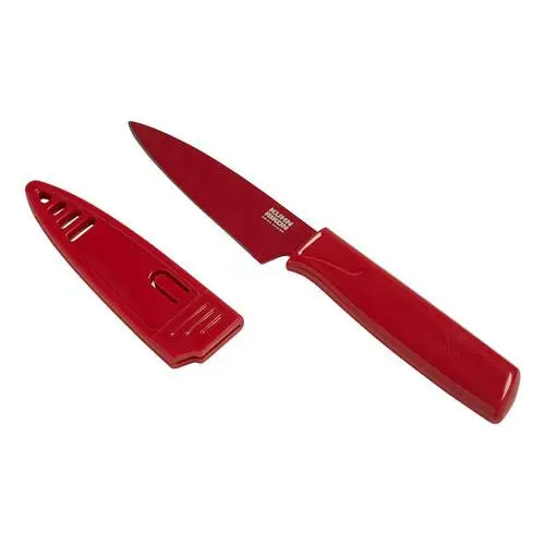 KUHN RIKON Colori Non-stick Straight Paring Knife With Safety Sheath - Red