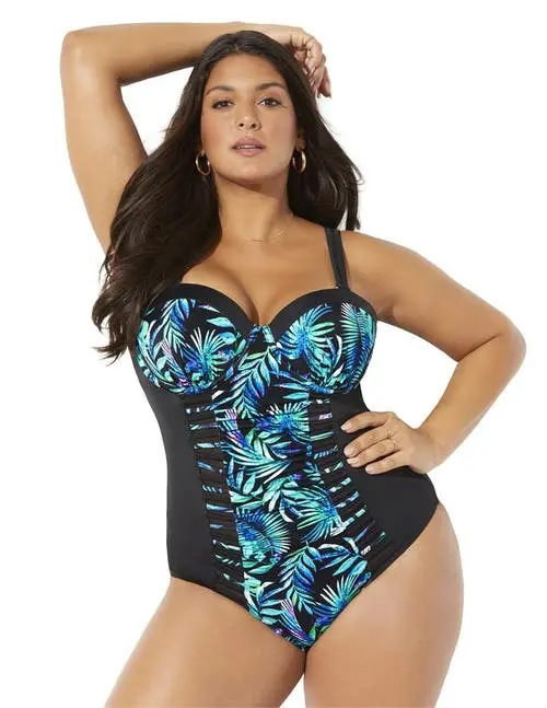 SWIMSUITS FOR ALL Ruched Underwire One-piece Swimsuit - Palm