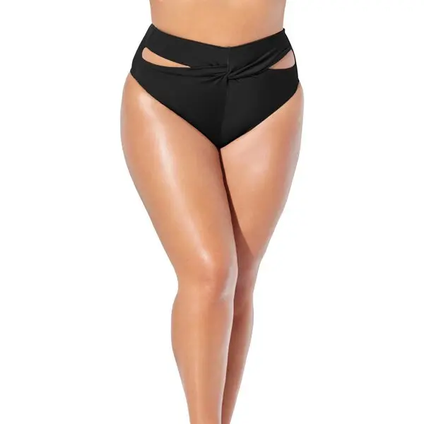 SWIMSUITS FOR ALL Loop Cut Out High Leg Bikini Brief - Black