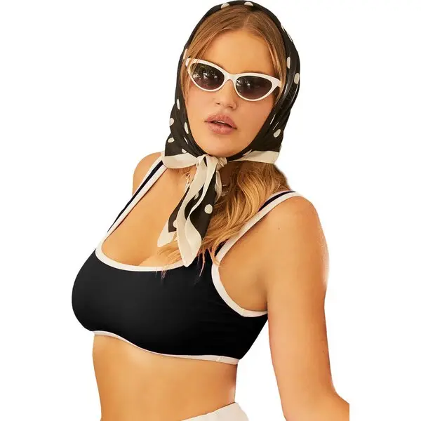 SWIMSUITS FOR ALL Square Neck Longline Bikini Top - Black White