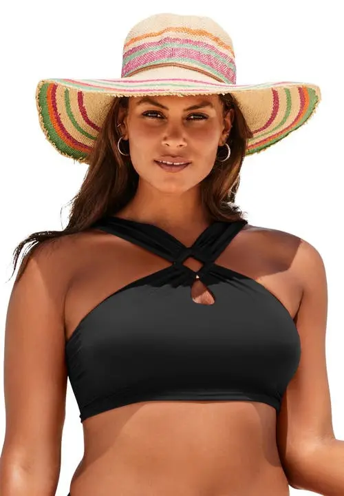 SWIMSUITS FOR ALL High Neck Halter Bikini Top - Black