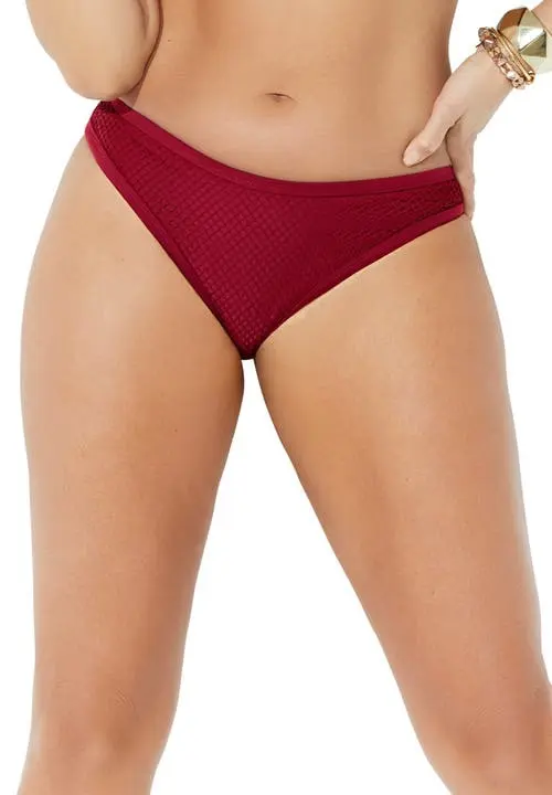 SWIMSUITS FOR ALL Knit Mesh Overlay Bikini Bottom - Maroon