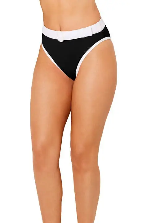 SWIMSUITS FOR ALL Belted Swim Brief - Black White
