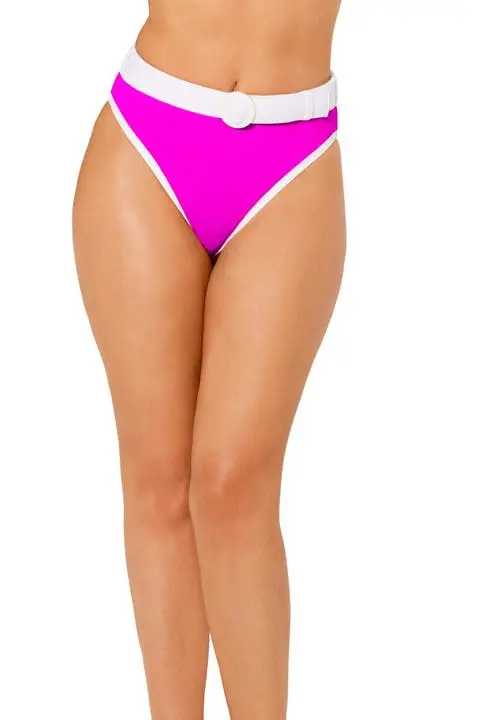 SWIMSUITS FOR ALL Belted Swim Brief - Fluorescent Pink White