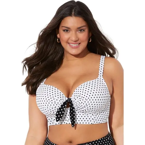 SWIMSUITS FOR ALL Confidante Bra Sized Underwire Bikini Top - White Black Polka Dot