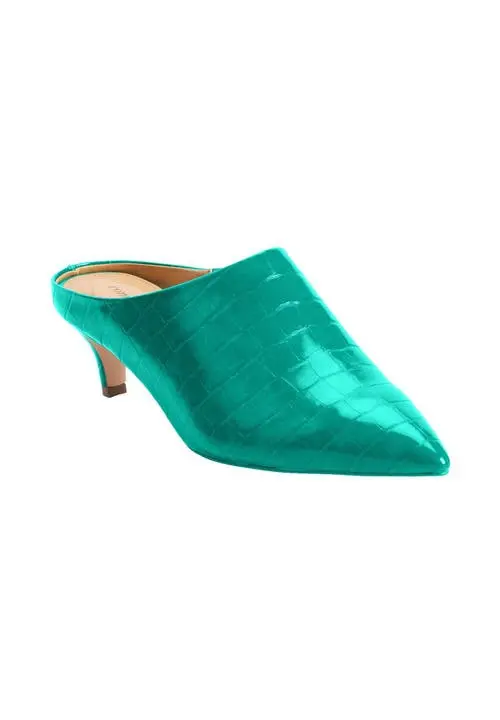 COMFORTVIEW Kitten Heel Mule - Teal Croco