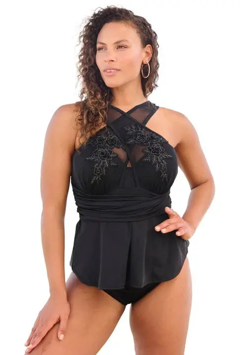 SWIM 365 Lace Appliquéd High-neck Tankini - Black
