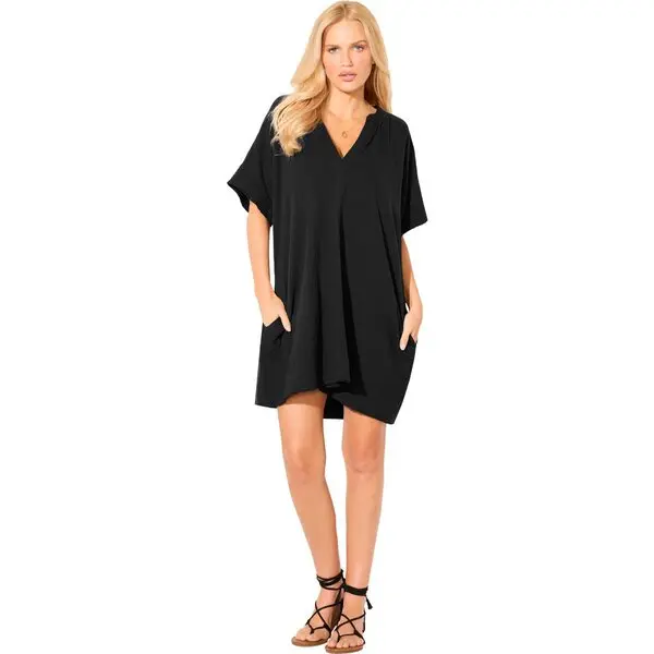 SWIMSUITS FOR ALL Cotton Gauze V Neck Cover Up - Black