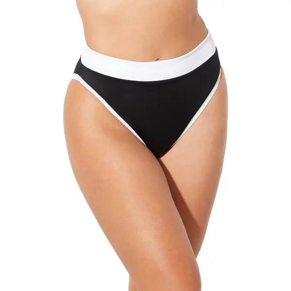 SWIMSUITS FOR ALL Colorblock High Leg Bikini Bottom - Black White