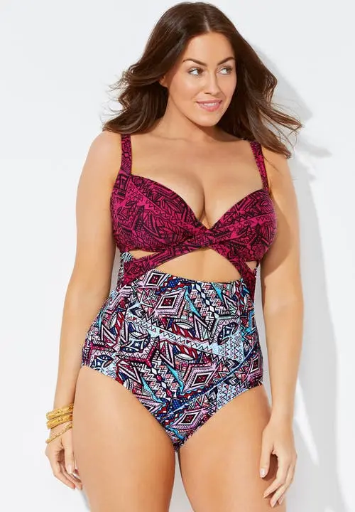 SWIMSUITS FOR ALL Cut Out Underwire One Piece Swimsuit