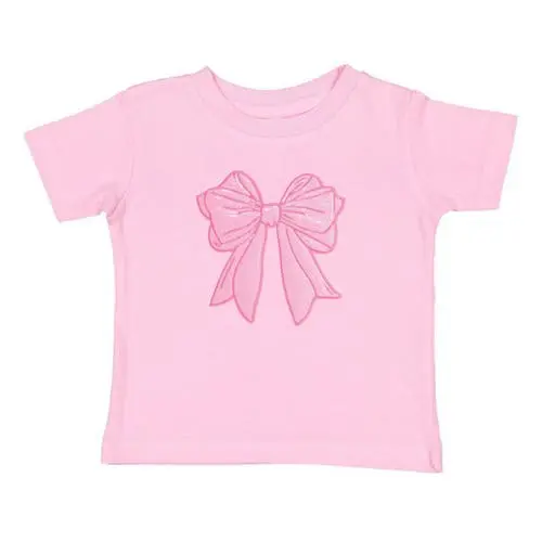 SWEET WINK Bow Sequin Patch Short Sleeve T-shirt