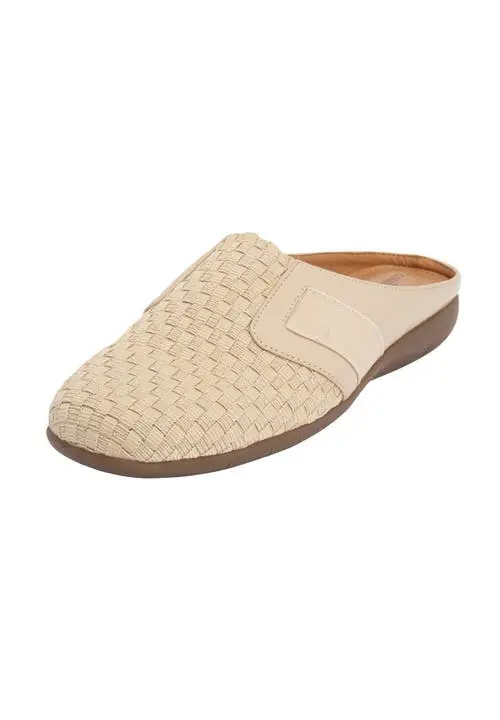 COMFORTVIEW Stretch Woven Metallic Mules - Khaki Metallic