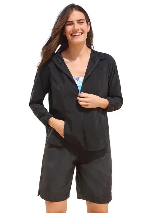 SWIM 365 Hooded Taslon Cover-up With Full Zip - Black