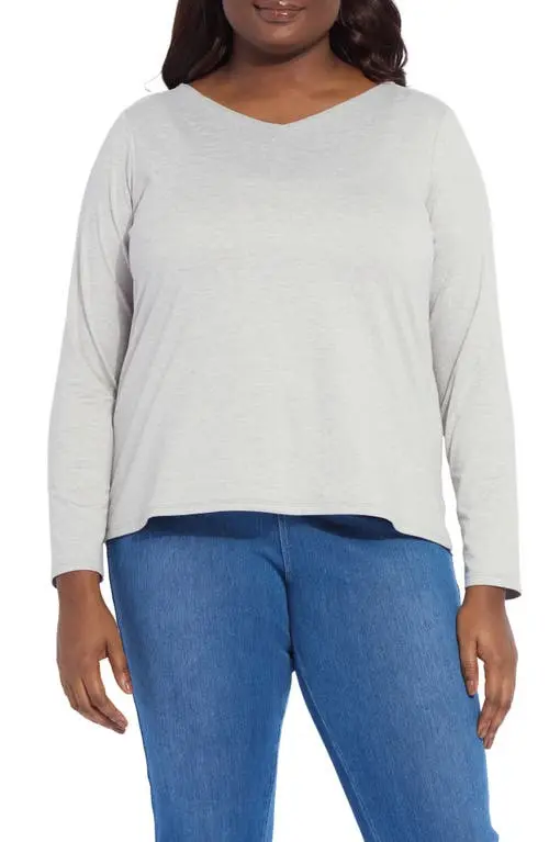 Lyssé Essential V-neck Long Sleeve Top - Light Grey Melange