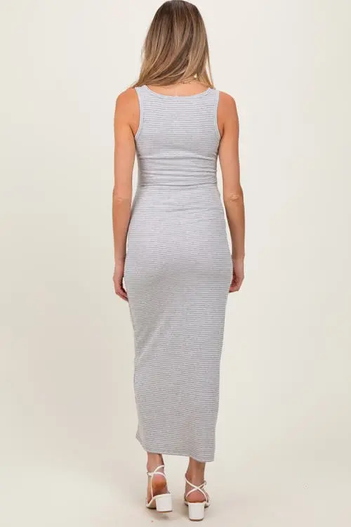 PINKBLUSH Striped Button-front Sleeveless Maxi Dress - Heather Grey