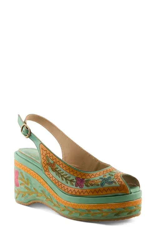 SPRING STEP SHOES Artdevivre Slingback Platform Wedge - Mint Green Multi