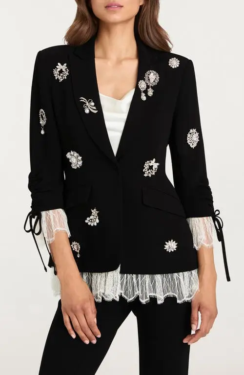 Cinq À Sept Roxie Crystal Brooch Blazer - Black/ivory