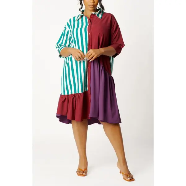 BUXOM COUTURE Mixed Print Shirtdress - Green Multi